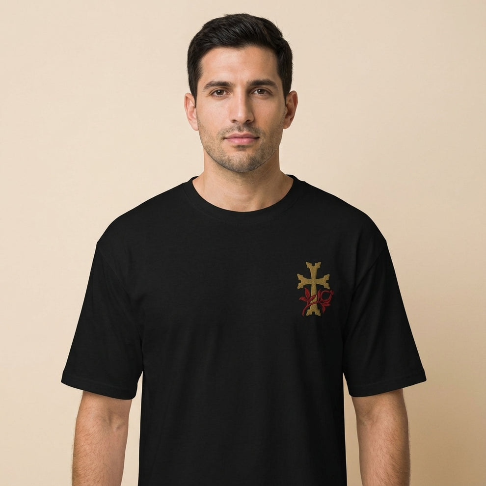 Khachkar Pomegranate Men’s premium heavyweight tee – Anarani Art